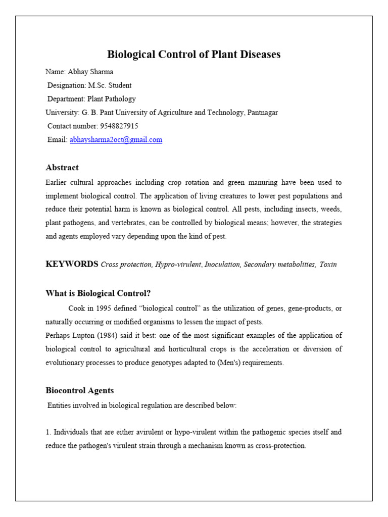 Biological Control in Plant Pathology | PDF | Biological Pest Control ...