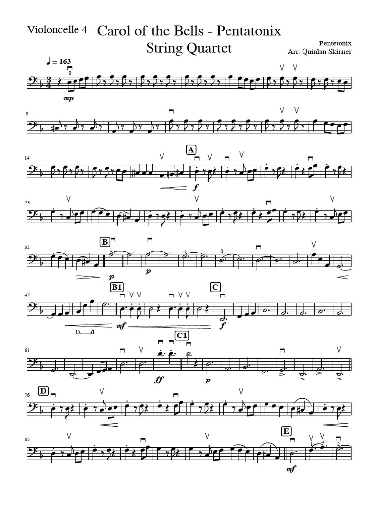 V2 Carol of The Bells Cello Quartet-Violoncelle - 4 | PDF | Chamber Music | Classical Music Groups