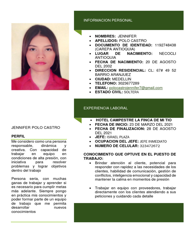 Hoja de Vda Jennifer | PDF