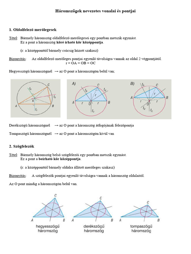 Háromszögek Nev - Vonalai, Pontjai Ábrákkal | PDF