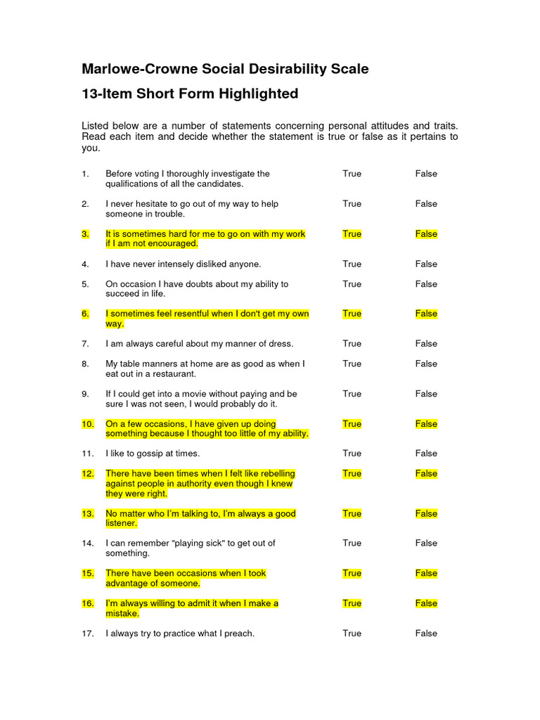 Social Desireability Scale | PDF | Self-Improvement