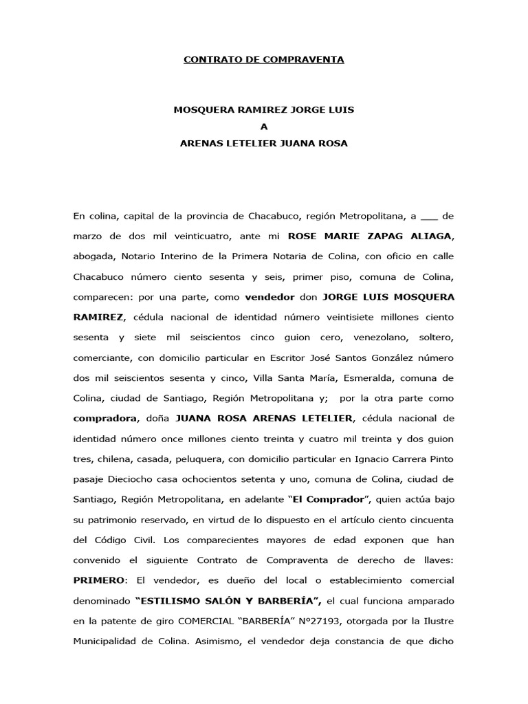 Contrato de Compraventa Derecho de Llaves | PDF