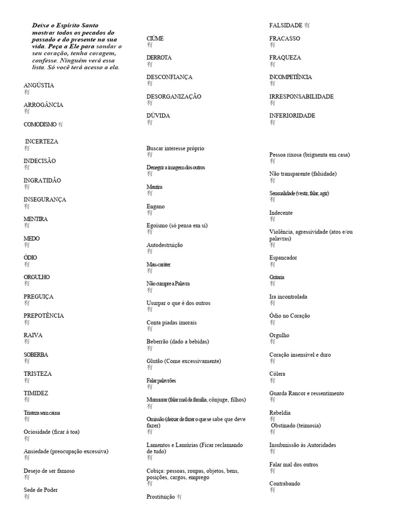 Lista de Pecados | PDF