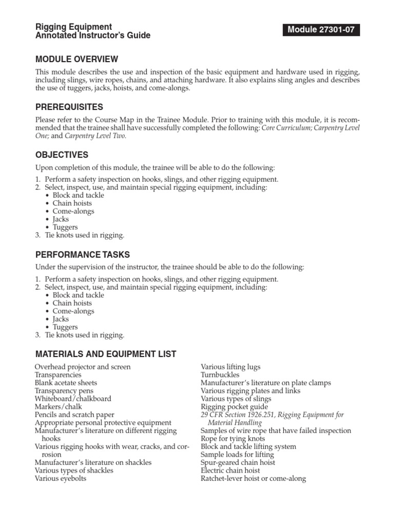 Carpentry Level 3 Rigging Training Guide | PDF | Concrete | Cement
