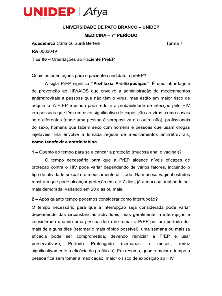 Tics 6 - Orientações Ao Paciente PrEP | PDF | HIV/AIDS | Gravidez