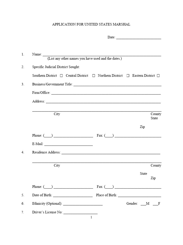 US Marshal Application Form | PDF | Lawsuit | Contempt Of Court