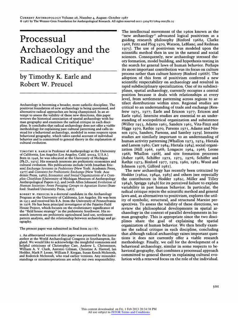 CA - 1987 - 28-4 - 501-538 Processual Archaeology and Radical Critique Earle & Preucel | PDF ...