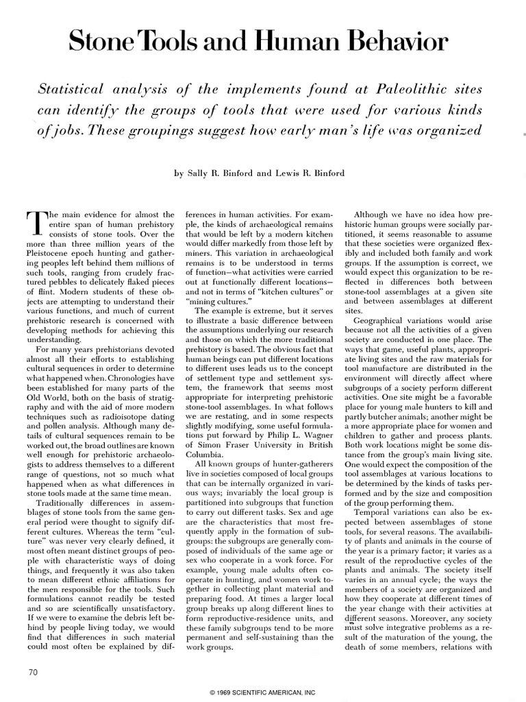 SciAm - 1969 - 220-4!70!83,84 Stone Tools and Human Behavior Binford & Binford | PDF | Stone Age