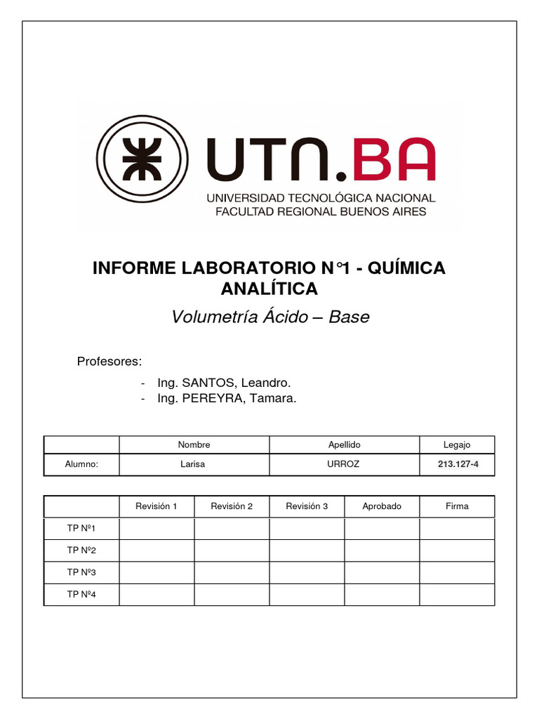 Laboratorio N°1 - Acido-Base - Urroz Larisa | PDF | Química | Compuestos químicos