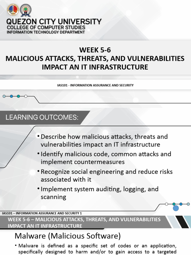 IAS101 - Week-5-6 - LESSON-Malicious Attacks Threats and Vulnerabilities Impact An IT ...