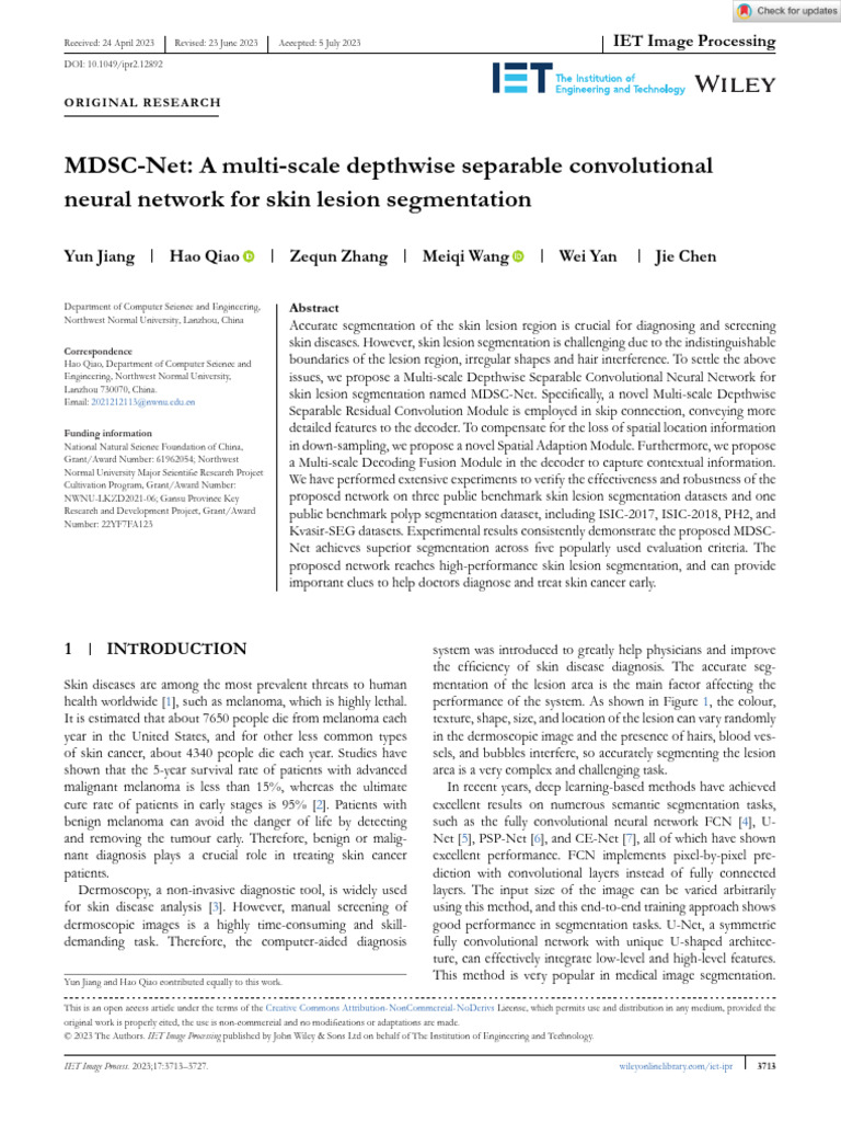 IET Image Processing - 2023 - Jiang - MDSC Net A Multi Scale Depthwise ... IET Image Processing - 2023 - Jiang - MDSC Net A Multi Scale Depthwise ...