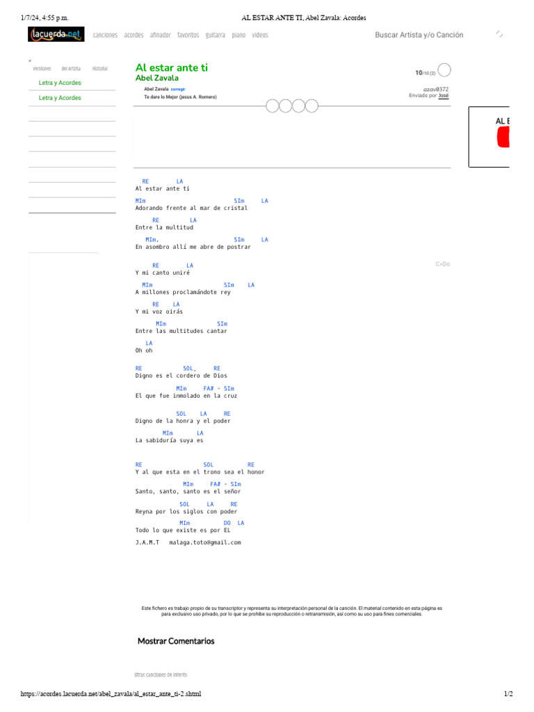 Acordes y letra de "Al estar ante Ti" | PDF | Acorde (Música)