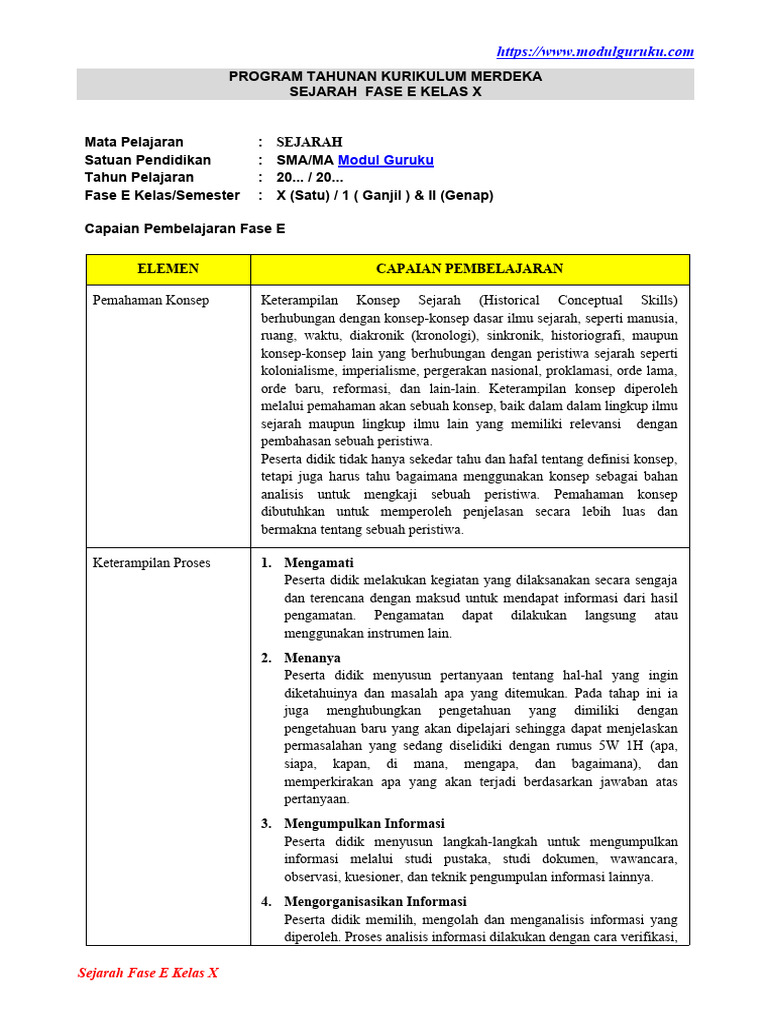 Prota E X Sejarah | PDF