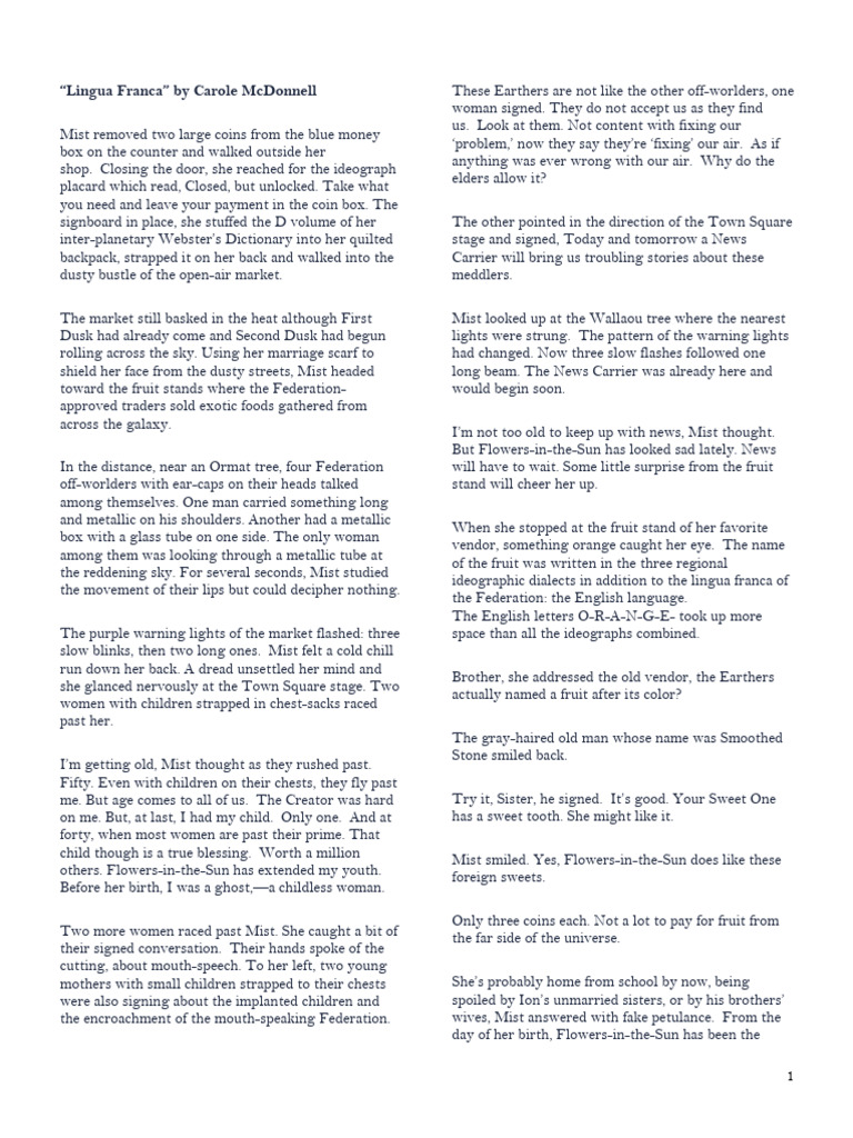 Lingua Franca | PDF | Mystery, Thriller & Crime Fiction