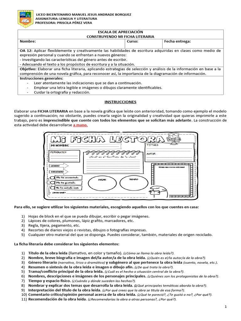 Ficha Literaria: Guía de Elaboración | PDF | Autor | Lápiz