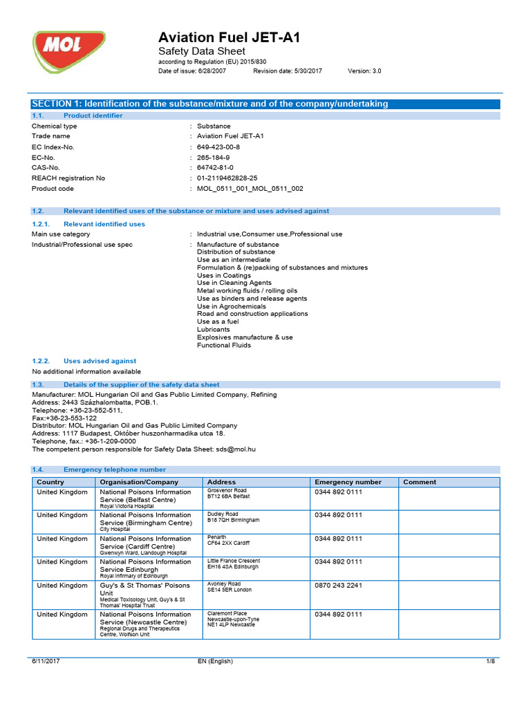 JET-A1 Fuel Hazard Classification | PDF | Dangerous Goods | Waste