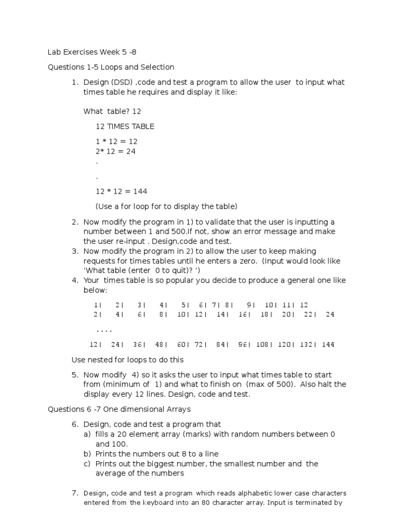 Lab Exercises: Loops, Arrays, and Tables | PDF | Computers | Teaching ...