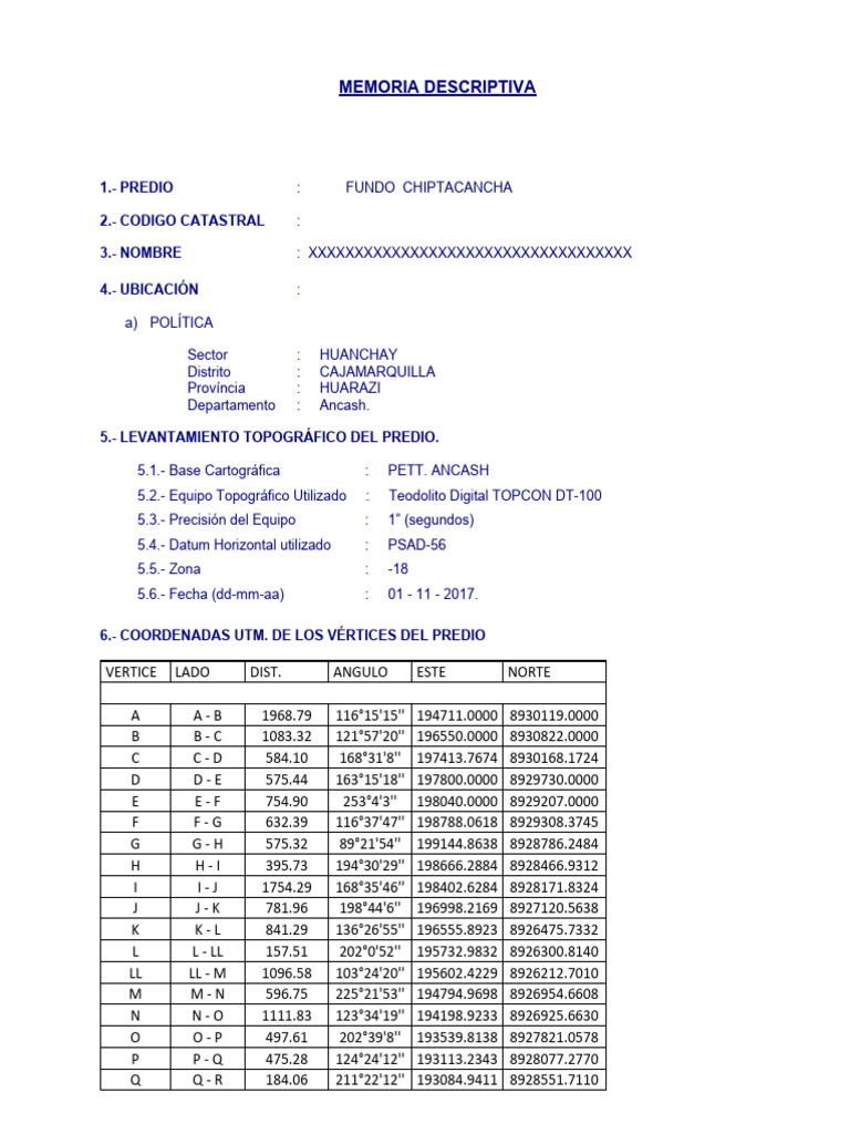 Memoria Descriptiva Lote Rural | PDF | Tecnología geográfica | Geodesia