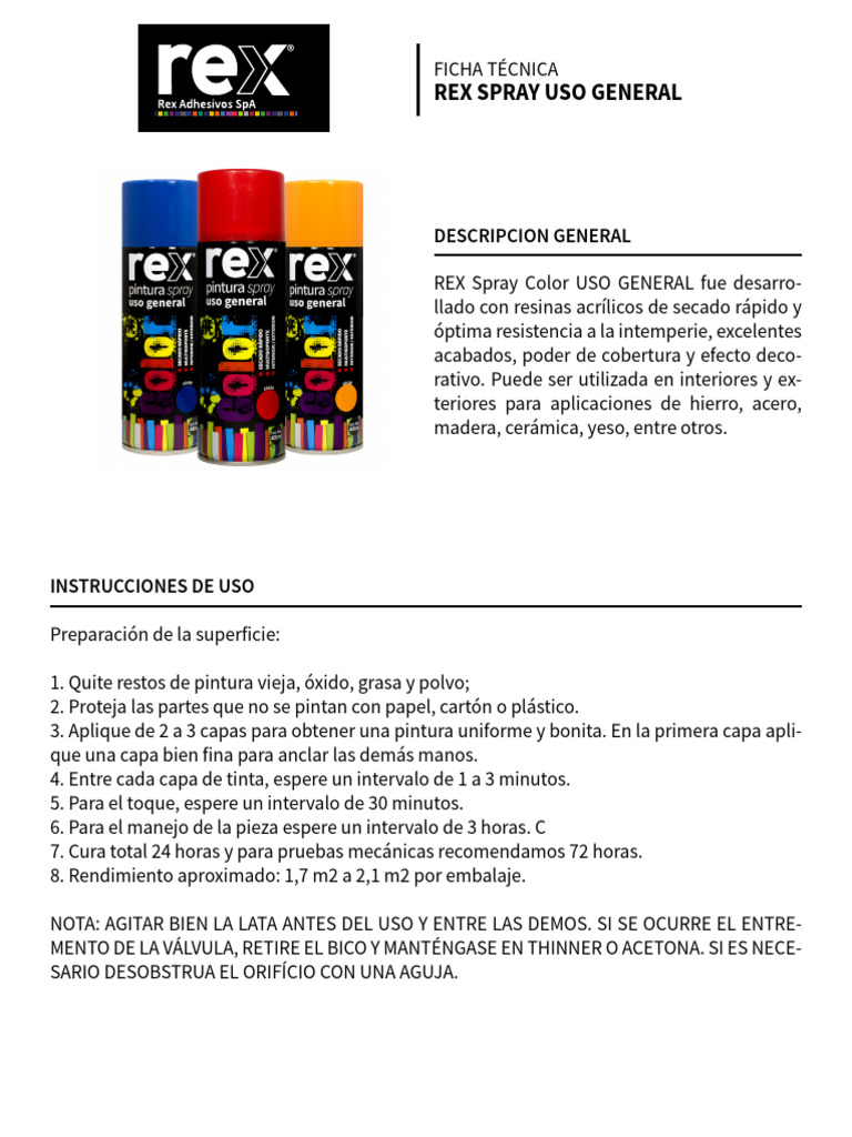 FT REX Rex Spray Uso General | PDF | Pintar | Materiales