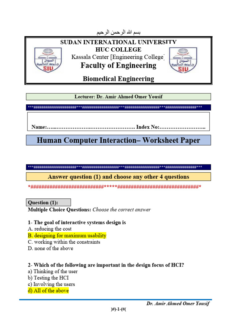 Worksheet Paper - Human Computer Interaction - Jul 2024 | PDF | Human–Computer Interaction ...