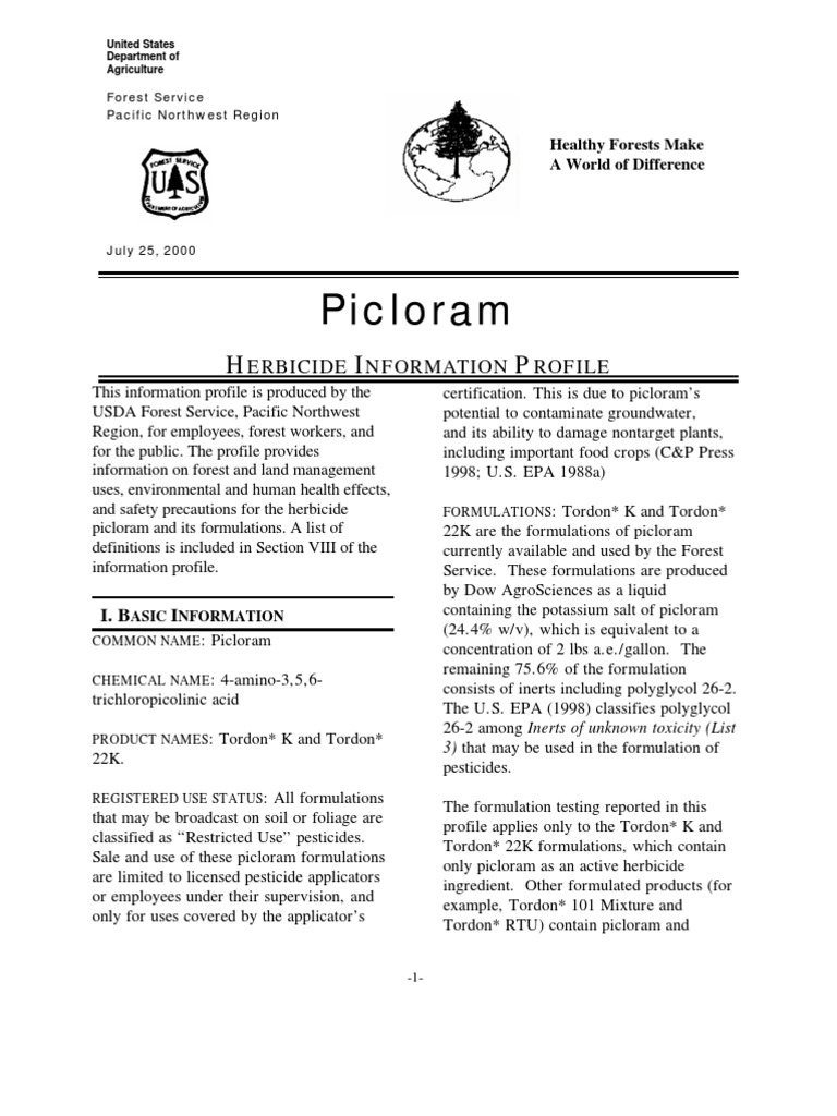 Forest Service Fact Sheet Picloram | PDF | Herbicide | Toxicity