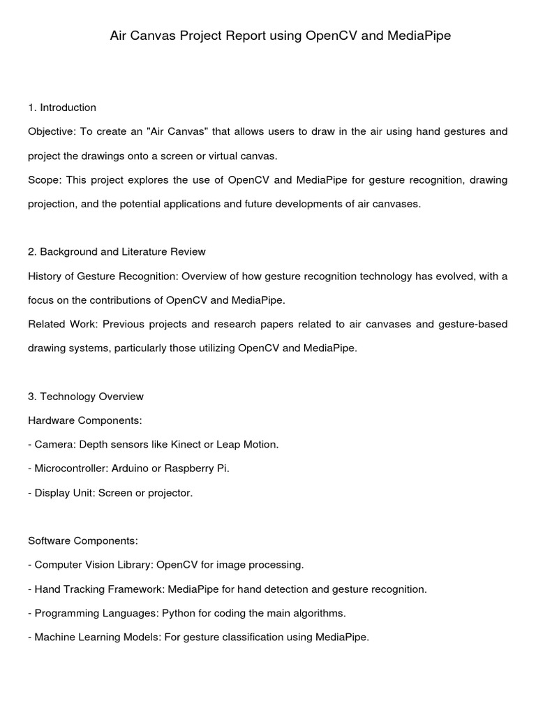 Air Canvas Project Report Opencv Mediapipe Pdf Computing Computer