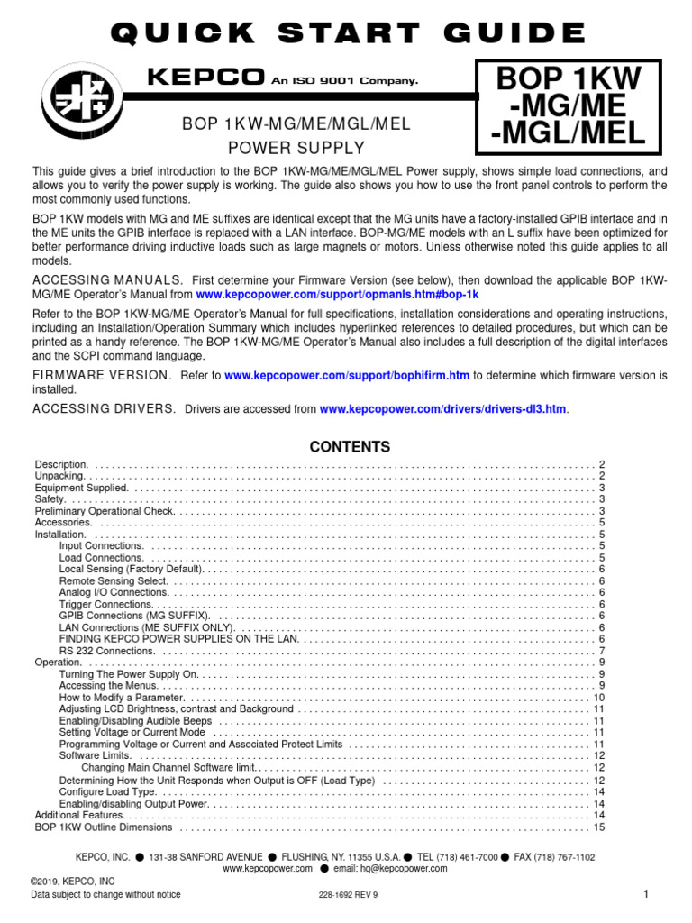 BOP-1KW (MG, ME, MGL, MEL) 1KW Quick Start Guide | PDF | Power Supply ...
