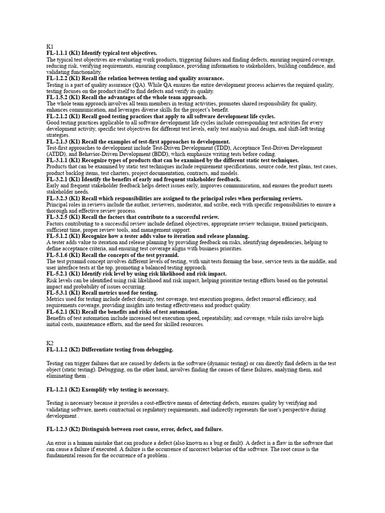 ISTQB Cheat Sheet (K1, K2, K3 Break Down) | PDF | Software Testing ...