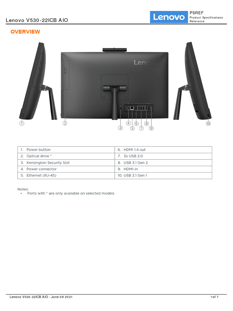 Lenovo V530 22ICB AIO Spec | PDF | Usb | Solid State Drive