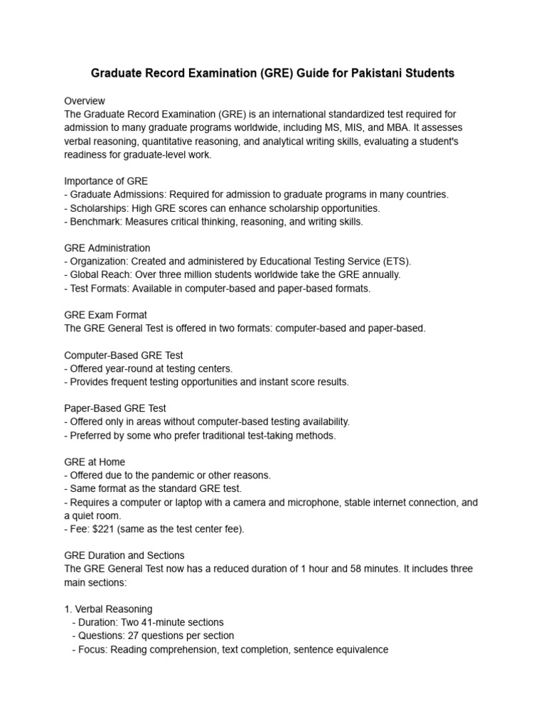 GRE Guide for Pakistani Students | PDF | Graduate Record Examinations ...