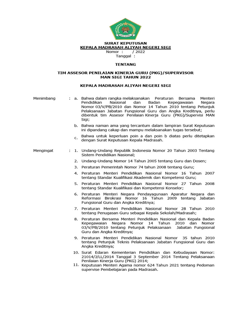 SK Tim Asesor Penilaian | PDF