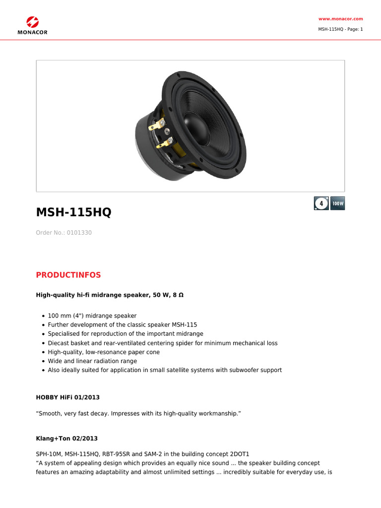 MSH 115hq | PDF | Loudspeaker | Audio Engineering