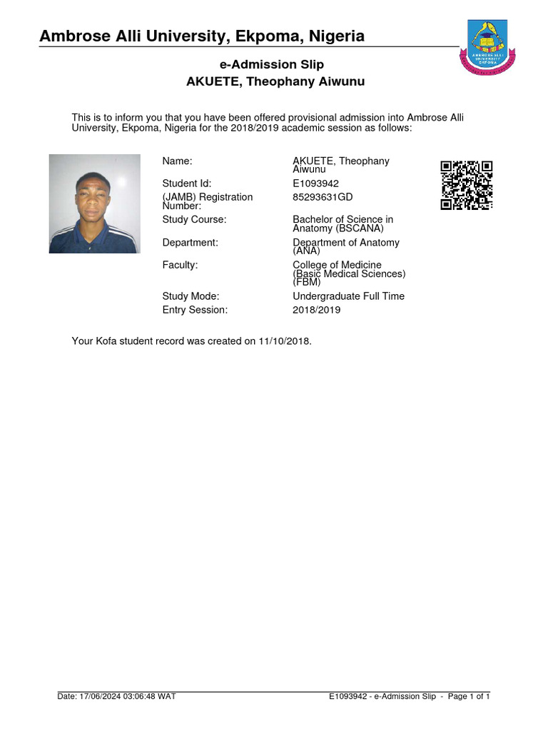 Admission Slip | PDF