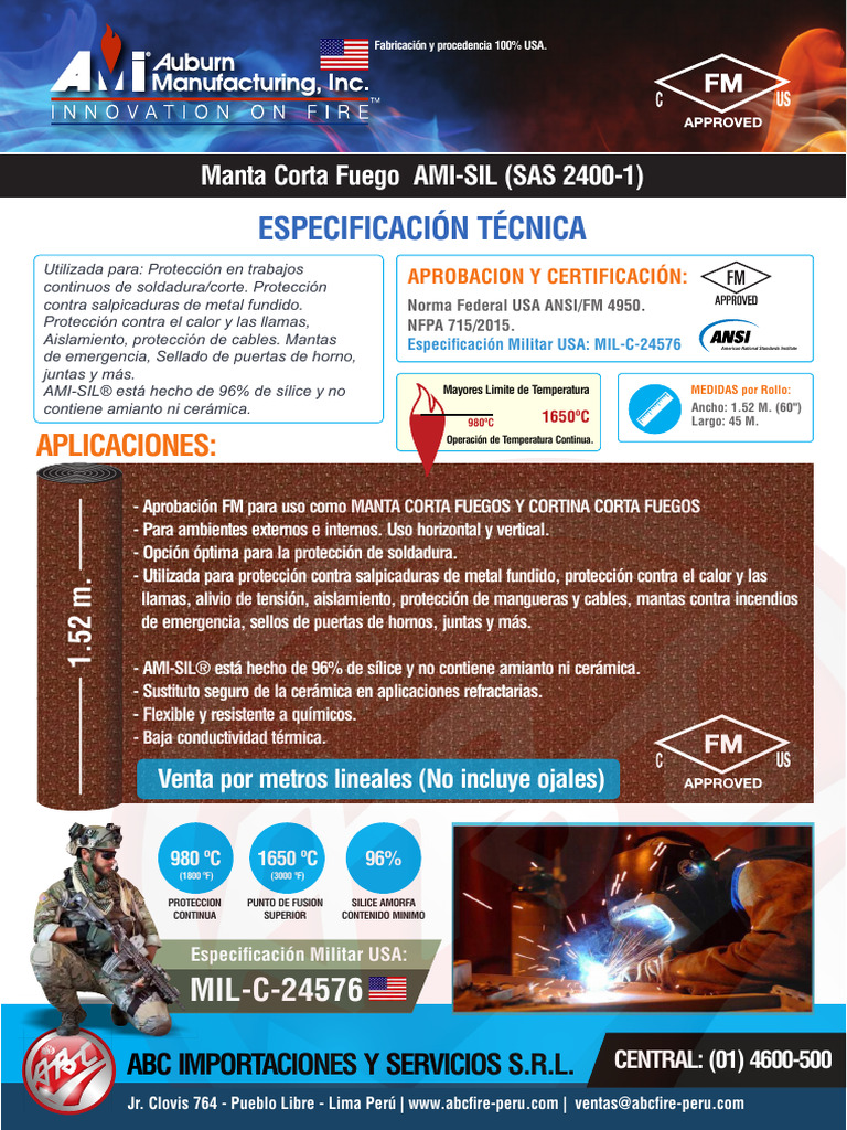 Manta Corta Fuego AMI-SIL® 96% Sílice | PDF | Soldadura | Construcción