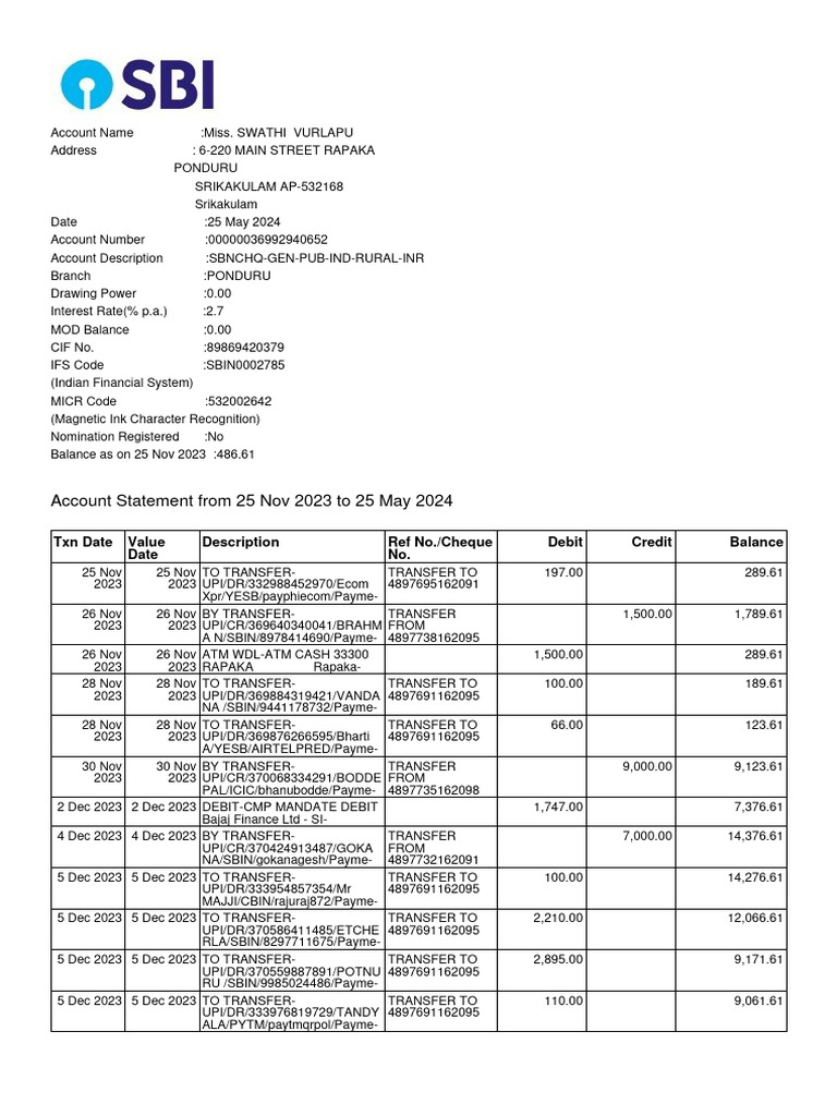 Statement 1 | PDF | Debits And Credits | Debit Card