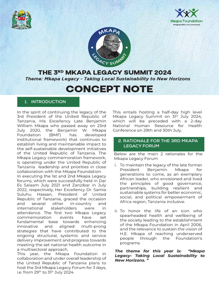 Mkapa Legacy Concept Note 2024 | PDF | Health Human Resources | Tanzania