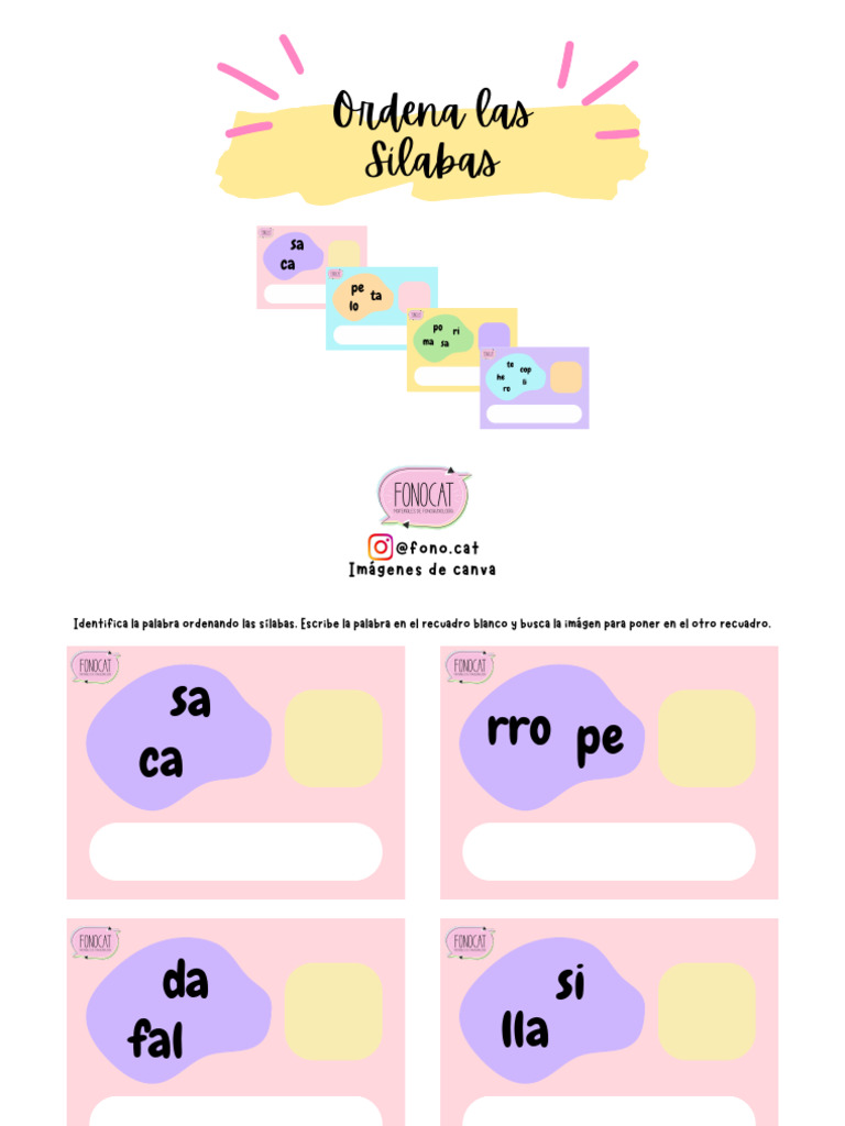Ordena Sílabas y Encuentra Imágenes | PDF