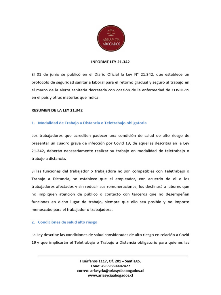 Informe Ley 21.342 - Arias y Cia | PDF | Seguro | Póliza de seguros