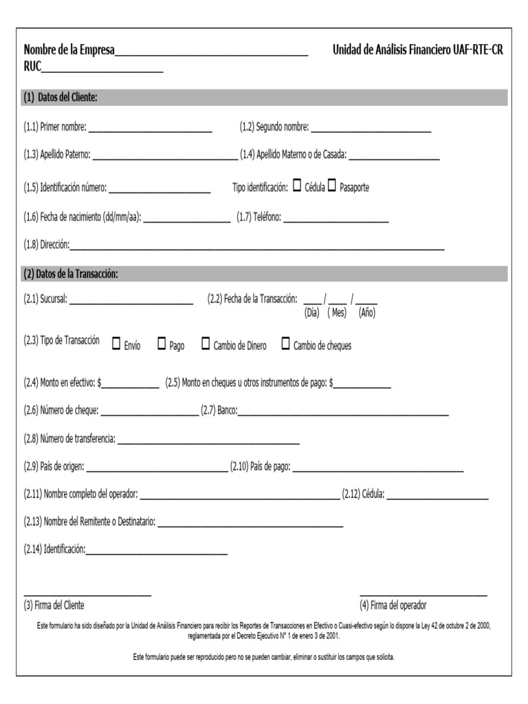 Formulario UAF-RTE-CR | PDF | Cheque | Bancos