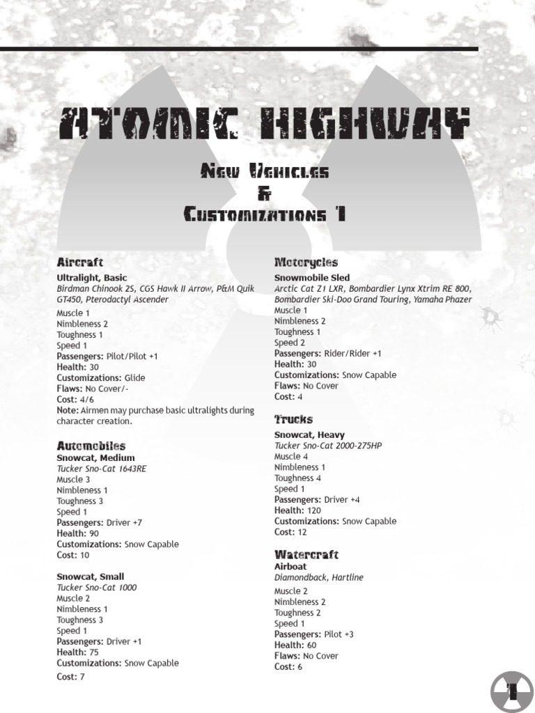 Atomic Highway New Vehicles & Customizations 1 | PDF | Vehicles | Land ...