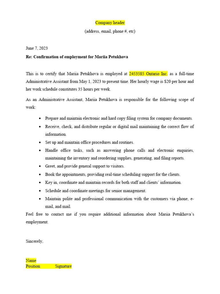 Reference Letter Sample - Administrative Assistant | PDF