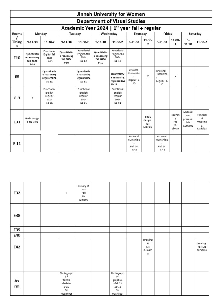 1st Year +fall Timtable 2024 | PDF