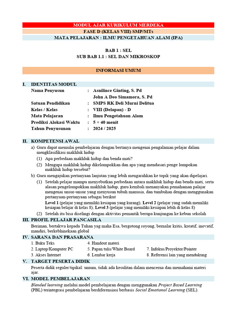 Modul IPA Kelas VIII: Sel dan Mikroskop | PDF
