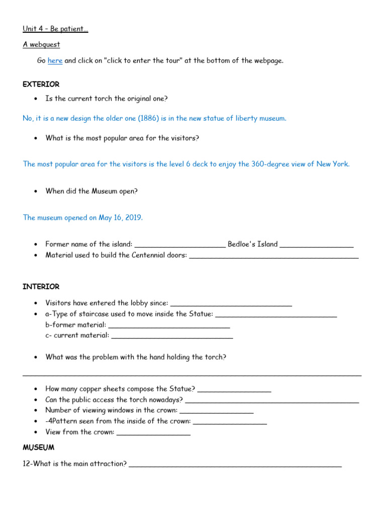 Statue of Liberty Webquest Guide | PDF