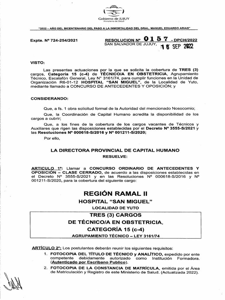 Res 157 DPCH 22 H San Miguel Tec Obstetricia | PDF