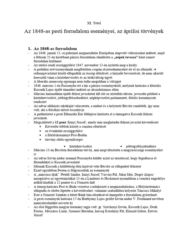 1848 As Forradalom És Áprilisi Törvények | PDF