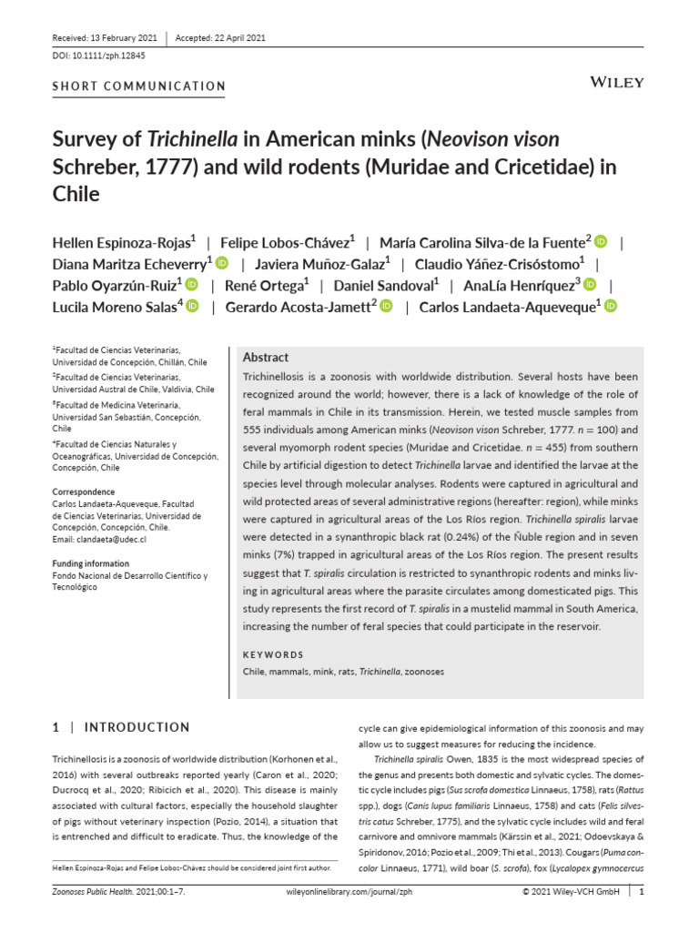 2021 - Survey of Trichinella in American Minks and Wild Rodents in ...