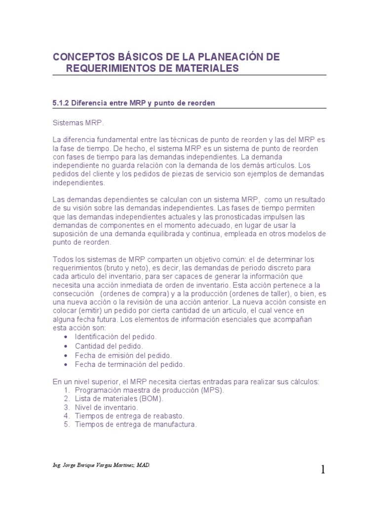 Conceptos Básicos Del MRP | PDF | Inventario | Archivo de computadora