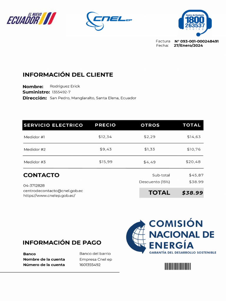 Factura Servicio Electrico CNEL EP | PDF