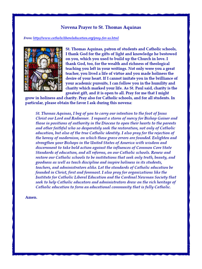 CCC Novena Prayer To ST Thomas Aquinas | PDF | Prayer | Catholic Church